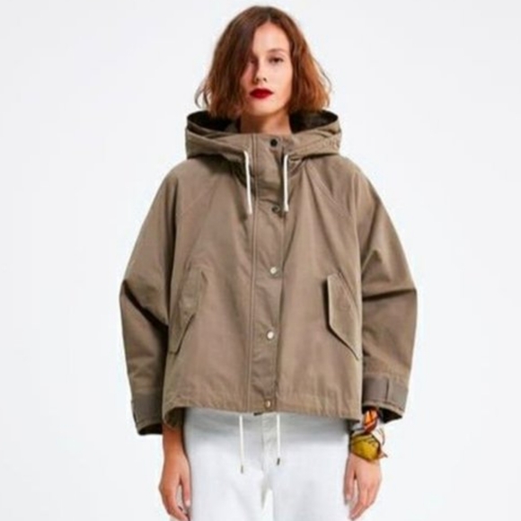 Zara | Jackets & Coats | Zara Oversized Tan Utility Jacket With Hood ...